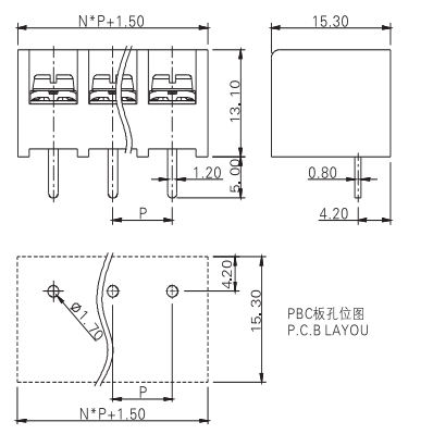 Alinta 7.62mm Pitch Barrier Terminal Block Pin To Board Length 5.0mm Wiring Terminal
